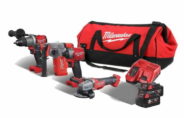 סט 4 כלי עבודה דבלין 18V כולל סוללות 5Ah, מטען ותיק נשיאה Milwaukee ...